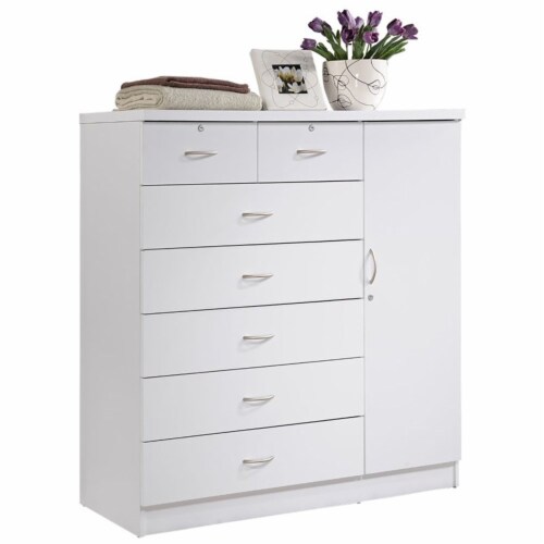Pemberly Row Tall 7 Drawer Chest with 2 Locking Drawers in White 1 Food 4 Less