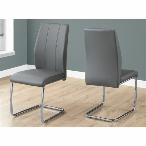 Monarch Specialties I 1077 39 In Grey Leather Look And Chrome Metal Base