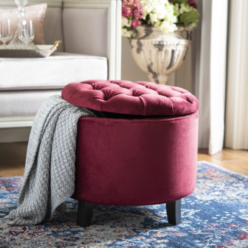 Red velvet storage ottoman store
