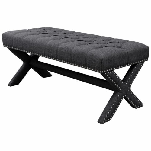 Posh Living Kennedy Linen Button Tufted Silver Nailhead Trim X Leg