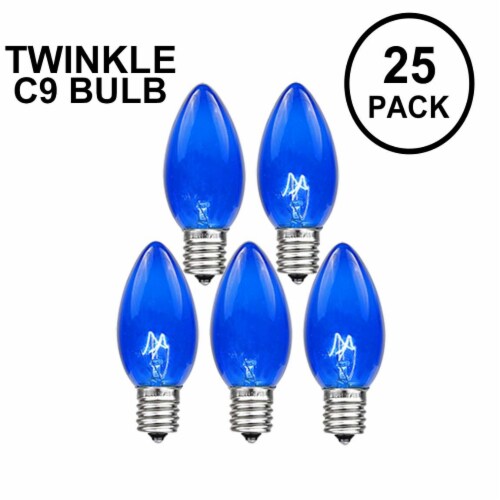 25 Pack C9 Twinkle Outdoor Christmas Replacement Bulbs Blue C9 E17