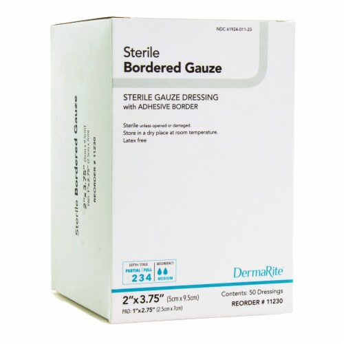 DermaRite Bordered Gauze White Gauze Island Dressing Sterile 2 X 3 3 4 Inch 50 per Box 2 X 3 3 4 Inch Foods Co