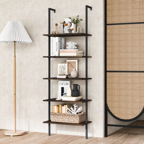 Slickblue 5 Tier Ladder Shelf Wall Mounted Bookcase with Steel Frame 1 Unit Fry s Food Stores