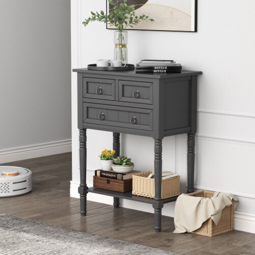 Slickblue Narrow Console Table with 3 Storage Drawers and Open Bottom Shelf Gray 1 Unit City Market