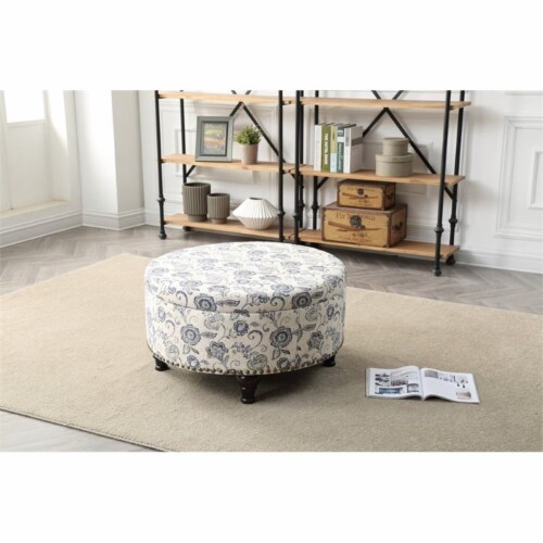 Nathaniel Home Hazel Round Fabric Upholstered Paisley Storage Ottoman