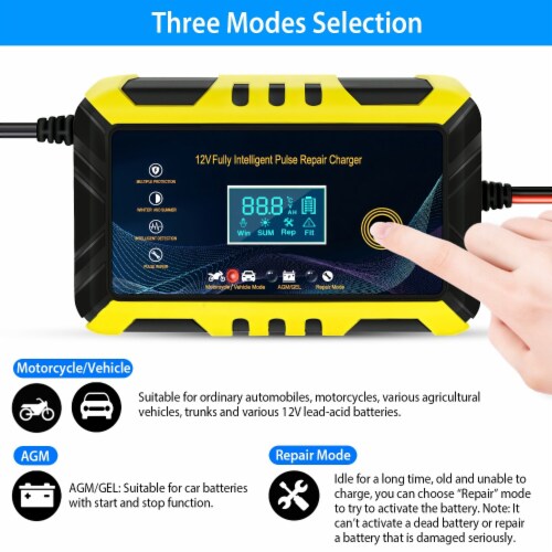 Car Battery Charger Black Yellow 12V 6A Smart Automatic Charger with LCD Display 1 Count Baker s