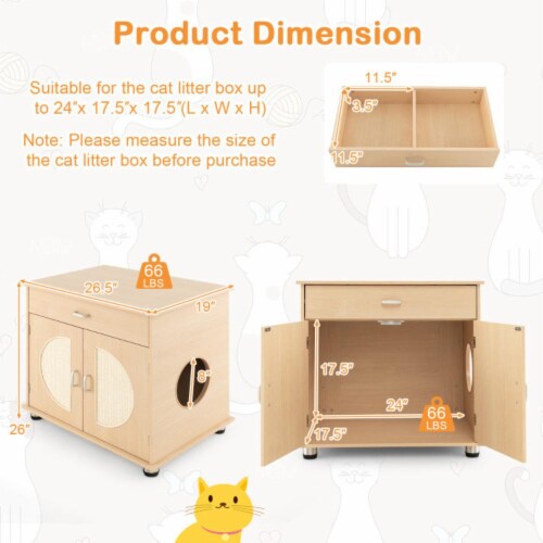 Versatile Cat Litter Box Enclosure With Sisal Scratching Doors