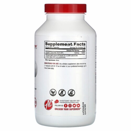 Metabolic Nutrition Vitamin C 1 500 Mg 180 Capsules 750 Mg Per