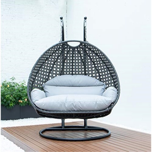 LeisureMod Modern Charcoal Wicker Hanging Double Seater Egg Swing Chair 78 H x 57 W x 27 D Mariano s