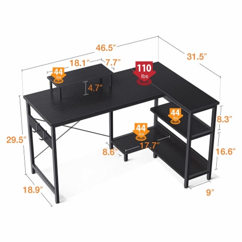 ODK 47 Inch Compact L Shaped Desk with Storage Shelves and Monitor Stand Black 1 Piece Fred Meyer