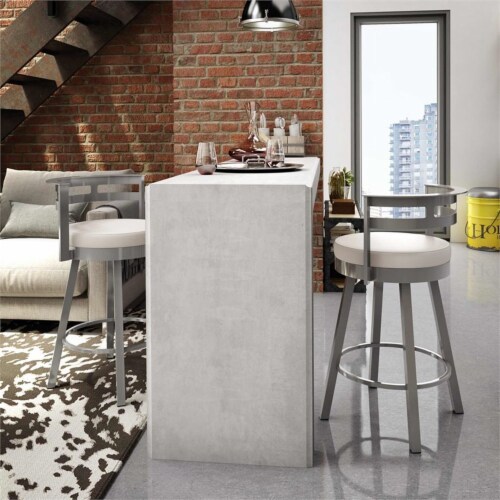 Amisco Render 26 63 Faux Leather Swivel Counter Stool In Cream Glossy
