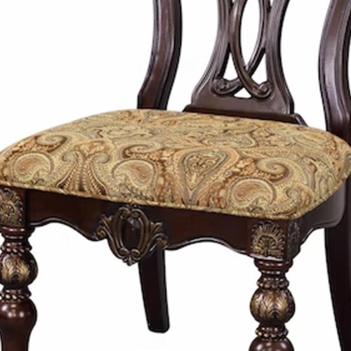 Fabric Upholstered Wooden Side Chair With Intricate Back Set Of 2