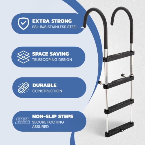 Recpro Compact Stainless Steel Heavy Duty 4 Step Pontoon Boat Boarding