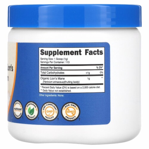 Nutricost 100% Organic Lion's Mane Mushroom Unflavored - 4 oz (113 g ... Nutricost 100% Organic Lion's Mane Mushroom Unflavored - 4 oz (113 g ...