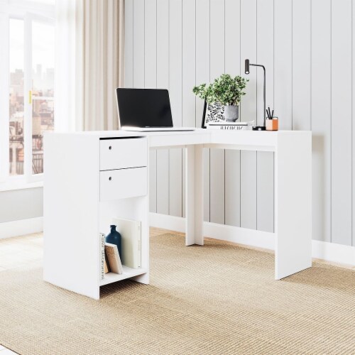 Manhattan Comfort Palermo Classic L Desk With 2 Drawers And 1 Cubby In White 50.39 Lx31.89Hx35.43 D. Kroger