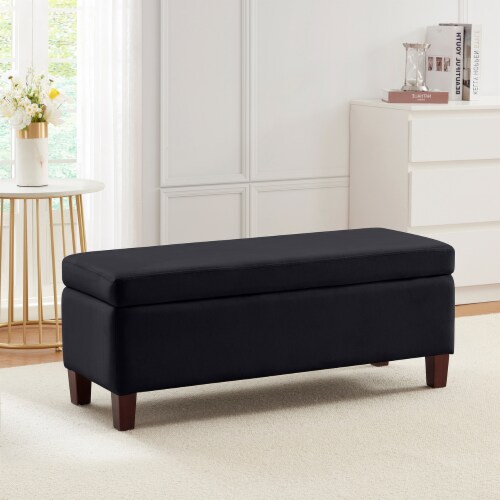 Hamilton Long Bench Storage Ottoman with Easy Lift Hinge Lid Velvet Black 40 L x 15 W x 16 H Pay Less Super Markets