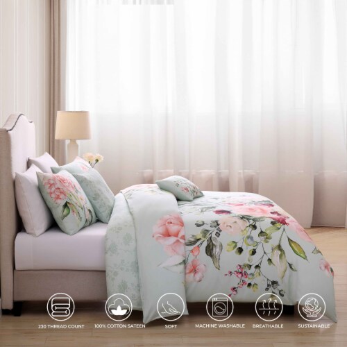 Bebejan Rose On Misty Green 100 Cotton 5 Piece Reversible Comforter Set King Kroger