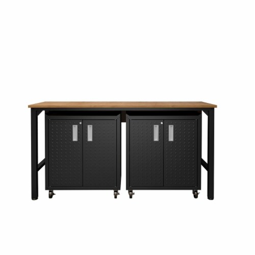 Manhattan Comfort 3 Piece Fortress Mobile Space Saving Steel Garage Cabinet And Worktable 1.0 72.4 lx37.6 hx20.5 d Smith s Food and Drug