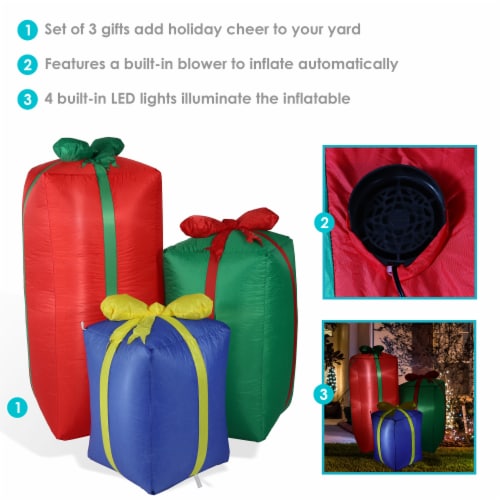 Sunnydaze Holiday Present Trio Christmas Inflatable Yard Decoration 4