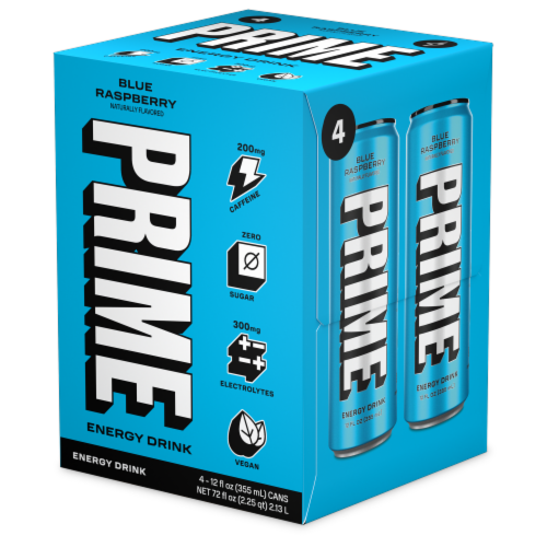 Prime Blue Raspberry Zero Sugar Energy Drink Cans 4 Pk 12 Fl Oz Kroger