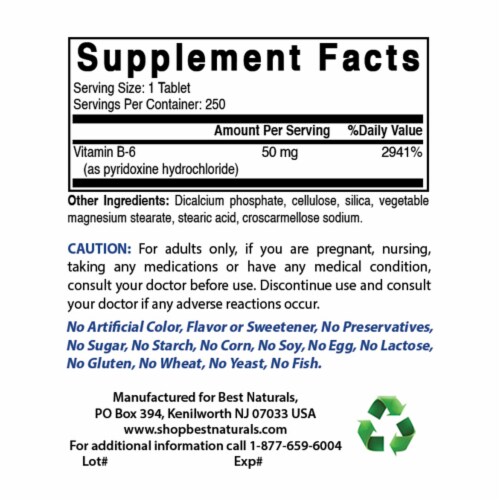 Best Naturals Vitamin B6 50 Mg 250 Tablets 250 Tablets Kroger