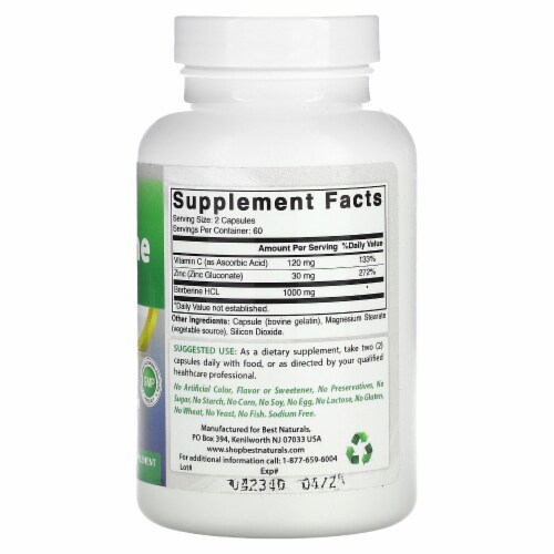 Best Naturals Berberine Plus 1 000 Mg 120 Capsules 500 Mg Per