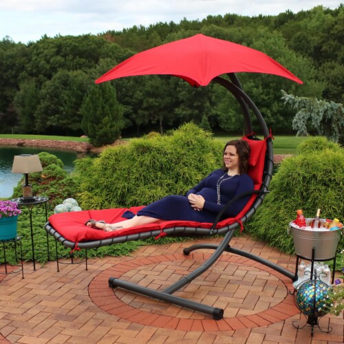 Sunnydaze Floating Lounge Chair with Canopy Arc Stand Red Set of 2 79 Ralphs