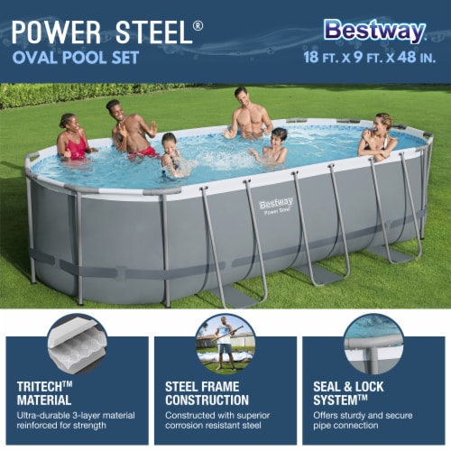 Bestway Power Steel 18' x 9' x 48 Oval Above Ground Outdoor Swimming ... Bestway Power Steel 18' x 9' x 48 Oval Above Ground Outdoor Swimming ...