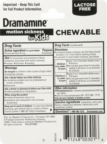 Dramamine Motion Sickness Relief for Kids Grape Flavor Chewable Tablets ... Dramamine Motion Sickness Relief for Kids Grape Flavor Chewable Tablets ...
