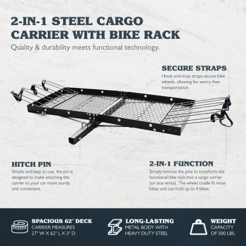 Tow Tuff 62 Inch Steel Cargo Carrier and Bike Rack Fits All 2 Inch Receivers 1 Piece Harris Teeter