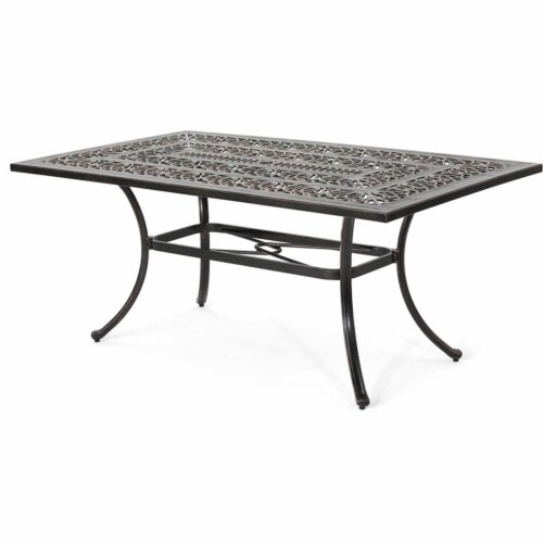Noble House Tucson 67 5 Cast Aluminum Patio Dining Table In Shiny