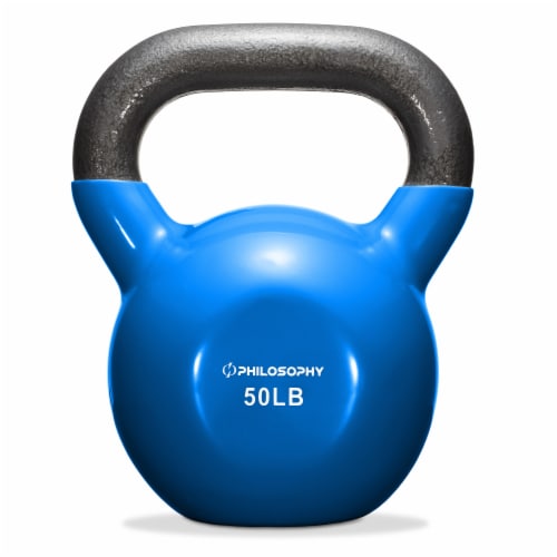 Philosophy Gym Vinyl Coated Cast Iron Kettlebell Weight 50 lbs Blue 50 lbs Blue QFC