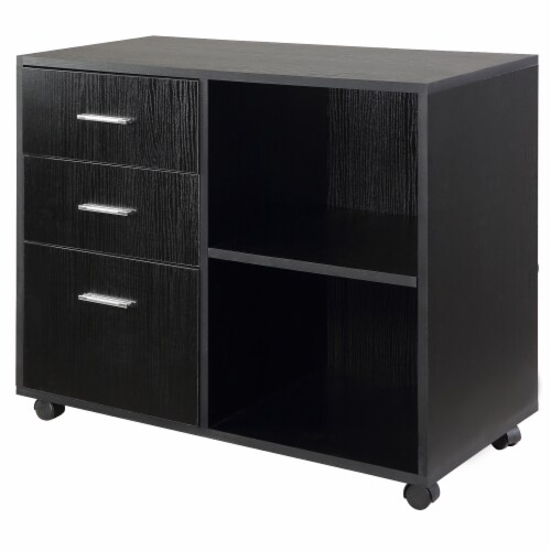 Wood File Cabinet Side Board 3 Drawer Shelf Caster Wheels Sturdy Black 1 Unit Harris Teeter