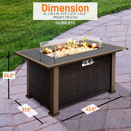 Serenelife Outdoor Rattan Patio Propane Fire Pit Table With Glass Guard Black 1 Piece Fred Meyer