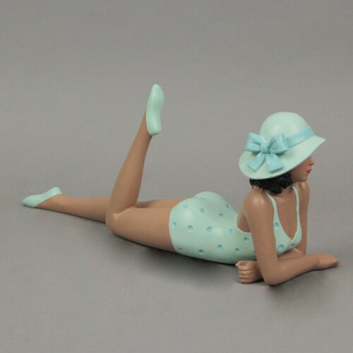 Retro Bathing Beauty Beach Girl In Turquoise Statue Home Decor Resin