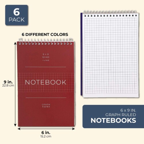 Spiral Bound Quad Ruled Notebooks, Graph Paper Sheets (6 x 9 In, 6 Pack ... Spiral Bound Quad Ruled Notebooks, Graph Paper Sheets (6 x 9 In, 6 Pack ...