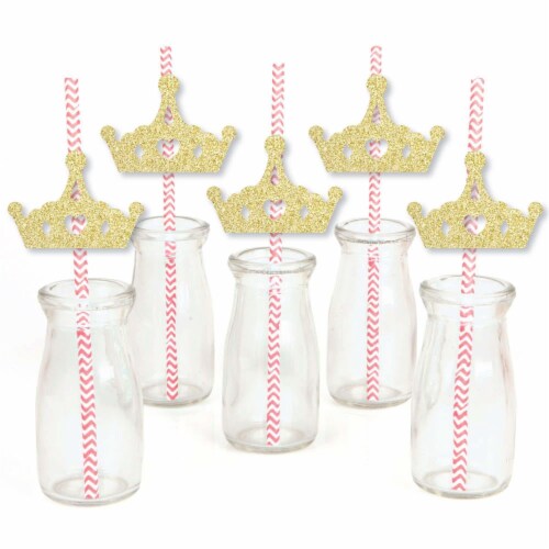 Big Dot Of Happiness Gold Glitter Princess Crown Straws No Mess Cut Outs And Paper Straws 24 Ct