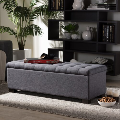 Baxton Studio Roanoke Modern Dark Grey Fabric Upholstered Grid Tufting Storage Ottoman Bench One Size City Market