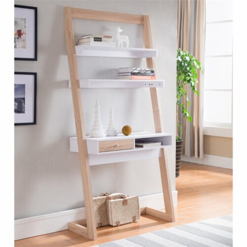 Furniture of America Lazlo Wood Writing Desk with Shelves in Weathered White 1 Fry s Food Stores