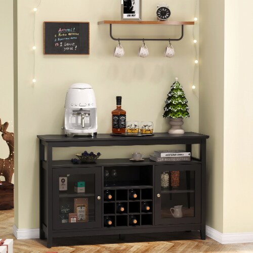 Simplie Fun Storage Buffet Cabinet Sideboard TV Console with Glass Doors Black 1 count Foods Co