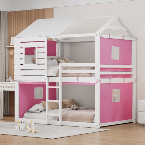 Simplie Fun Full Size Bunk Wood House Bed with Tent Blue White 1 count Gerbes Super Markets