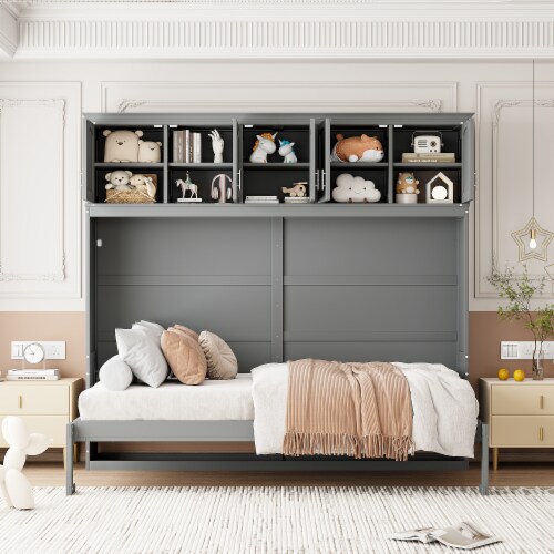 Simplie Fun Queen Size Murphy Bed Wall Bed with Top Cabinets Gray 1 count Kroger