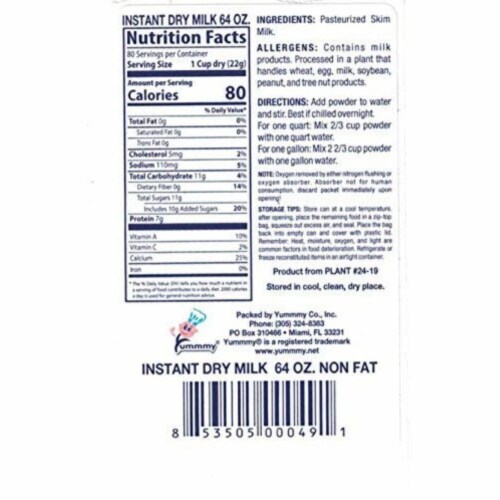 Yummmy 64 Oz Instant Nonfat Skimmed Powdered Dry Milk, 1 Piece - Kroger Yummmy 64 Oz Instant Nonfat Skimmed Powdered Dry Milk, 1 Piece - Kroger