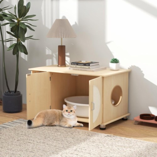 Hivvago Cat Litter Box Enclosure With Sisal Scratching Doors And