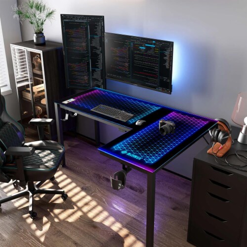 Eureka Ergonomic ERKGDL60RBUS L Shaped Glass RGB Gaming Desk 1 Fry s Food Stores