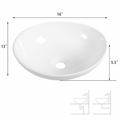 Oval Bathroom Basin Ceramic Vessel Sink Bowl Vanity Porcelain W Pop Up