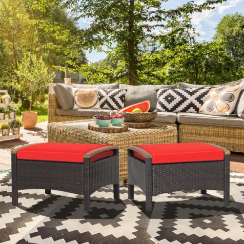 Hivvago Set of 2 Fade Resistant Wicker Patio Ottoman Red Set of 2 Pick n Save