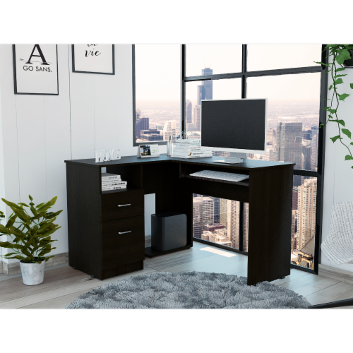 L shaped desk with two keyboard trays store