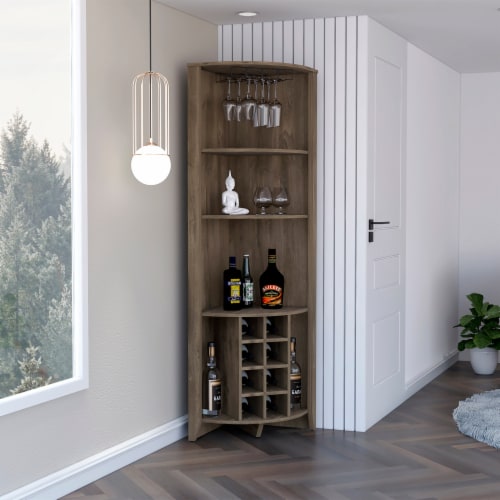 Essential Corner Bar Cabinet Three Shelves Eight Built in Wine Rack Two Side Shelves 1 Unit Gerbes Super Markets