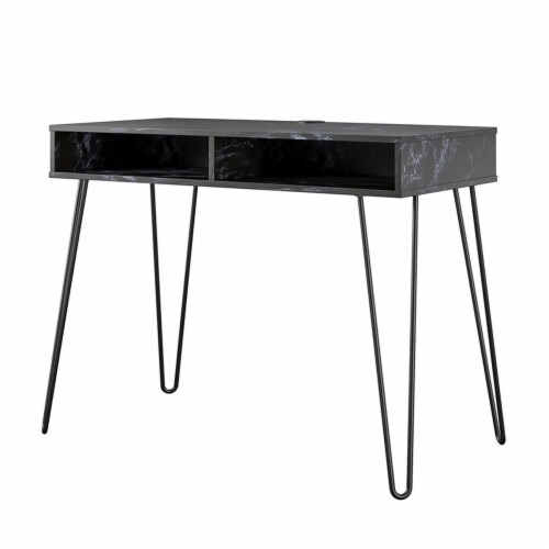 Novogratz Athena Computer Desk with Storage in Black Marble 1 Harris Teeter